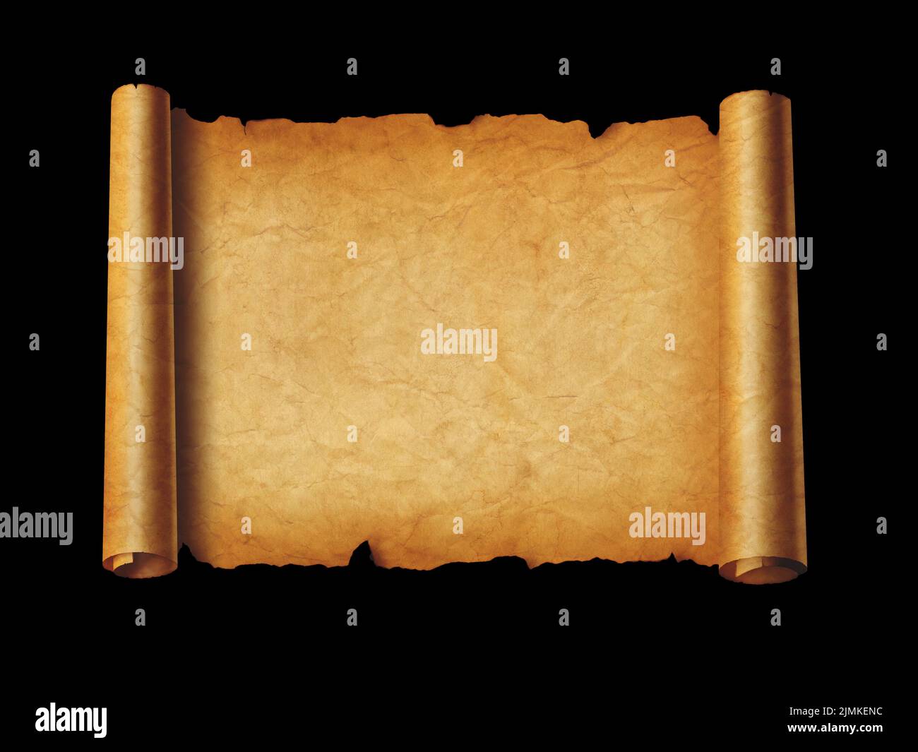 Old mediaeval paper sheet. Horizontal parchment scroll isolated on ...