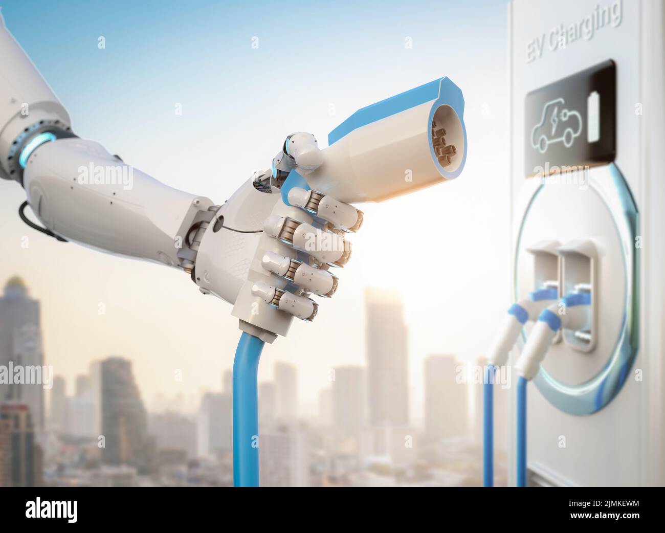 Automatic electric recharge station concept with 3d rendering robot ...