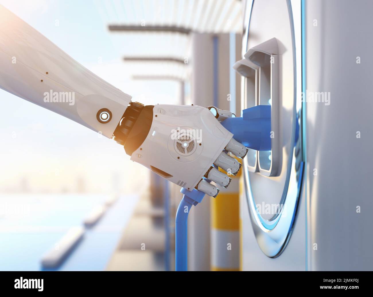 Automatic electric recharge station concept with 3d rendering robot ...