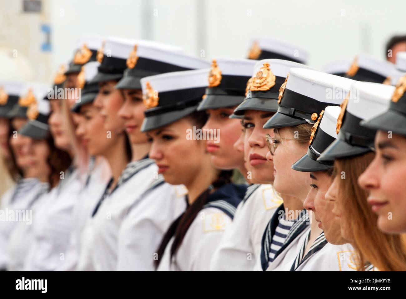 Odessa, Ukraine. 4th July, 2021. Graduates dressed in uniforms are seen ...