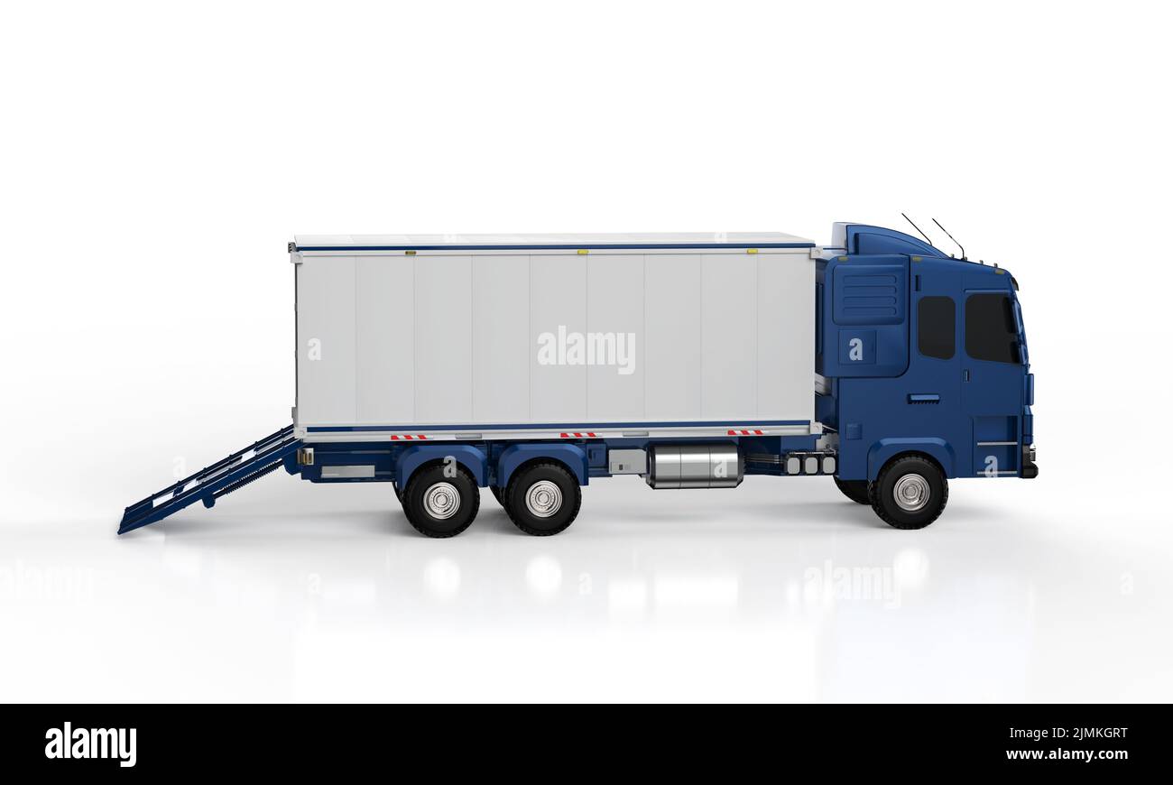 3d rendering logistic trailer truck or lorry with container opened on ...