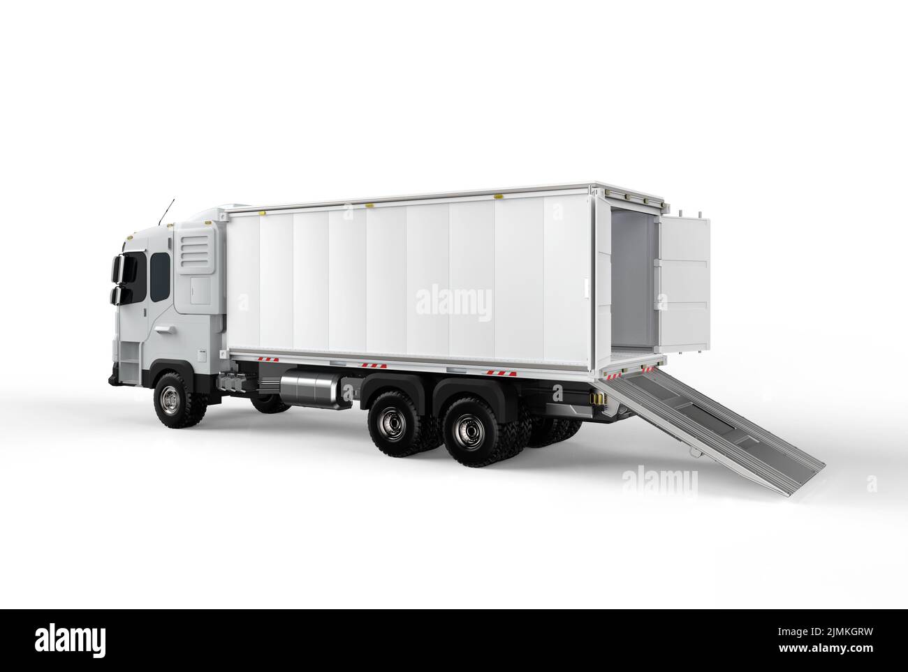 3d rendering logistic van trailer truck or lorry with container opened ...