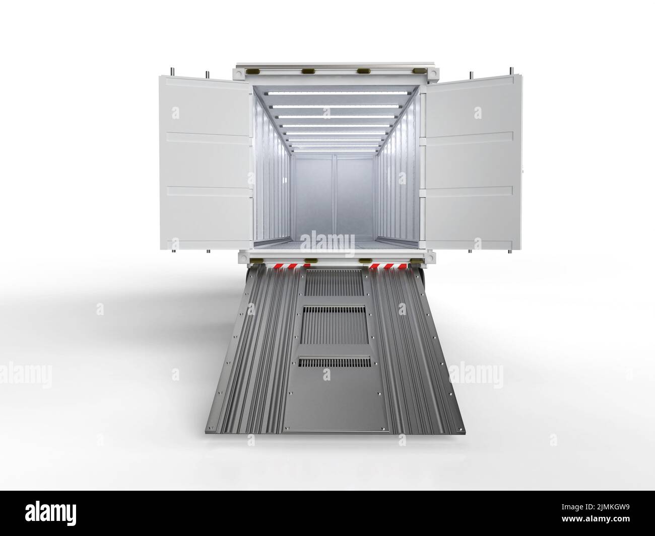 3d rendering logistic van trailer truck or lorry with container opened ...