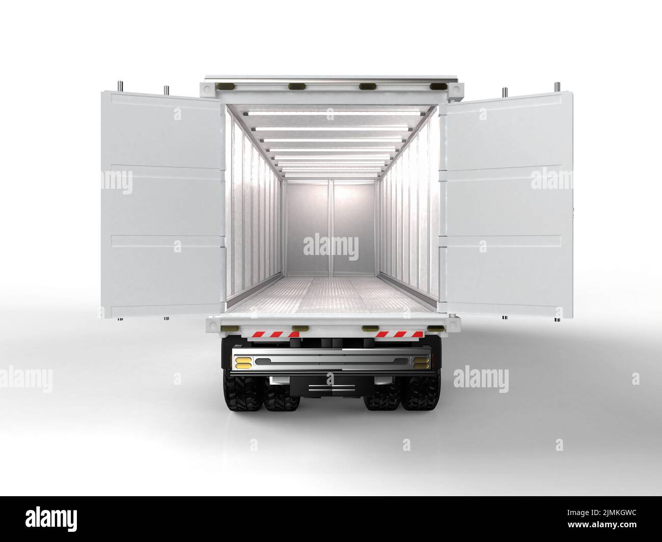 3d rendering logistic van trailer truck or lorry with container opened ...