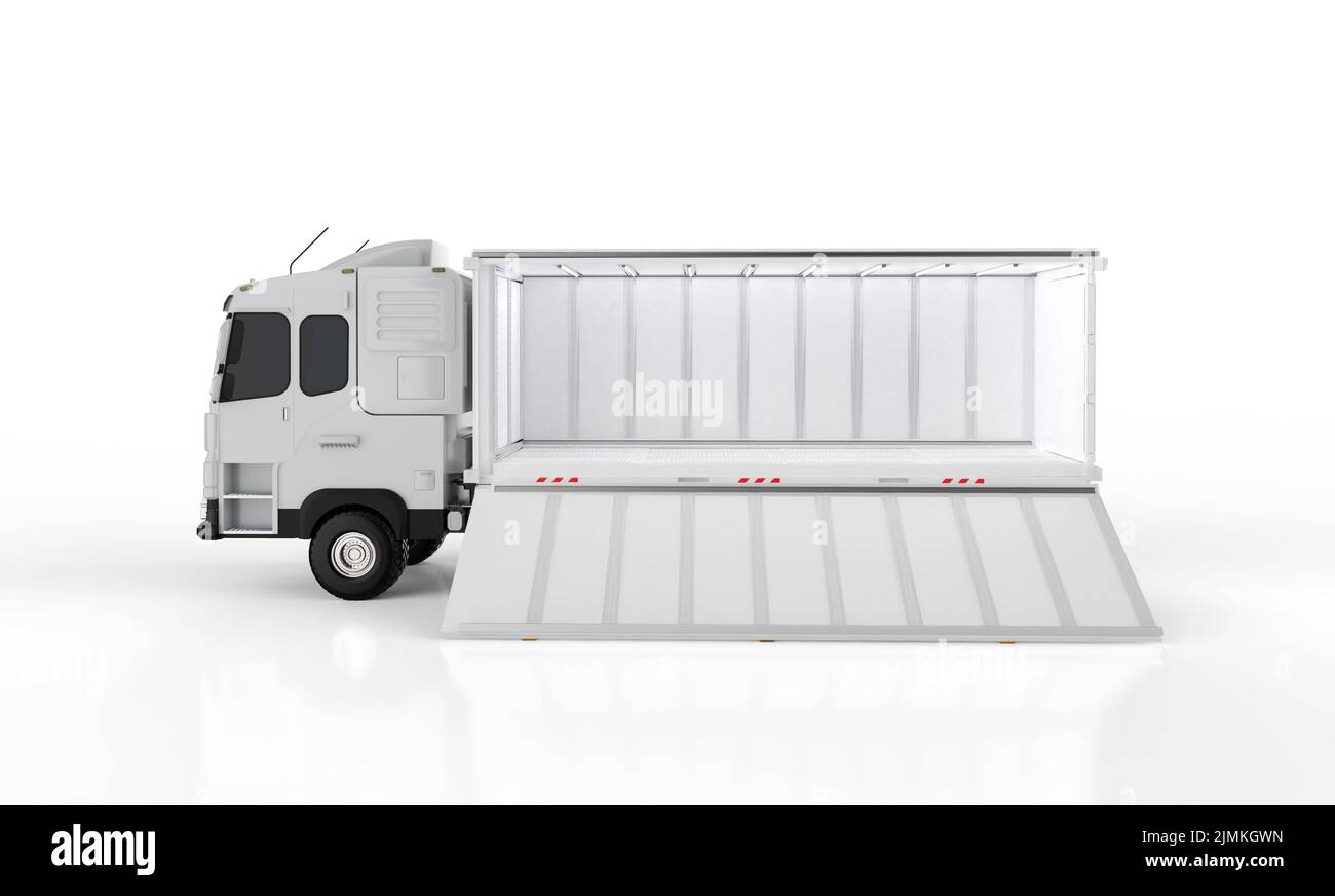 3d rendering logistic side tipping van trailer truck or lorry on white ...