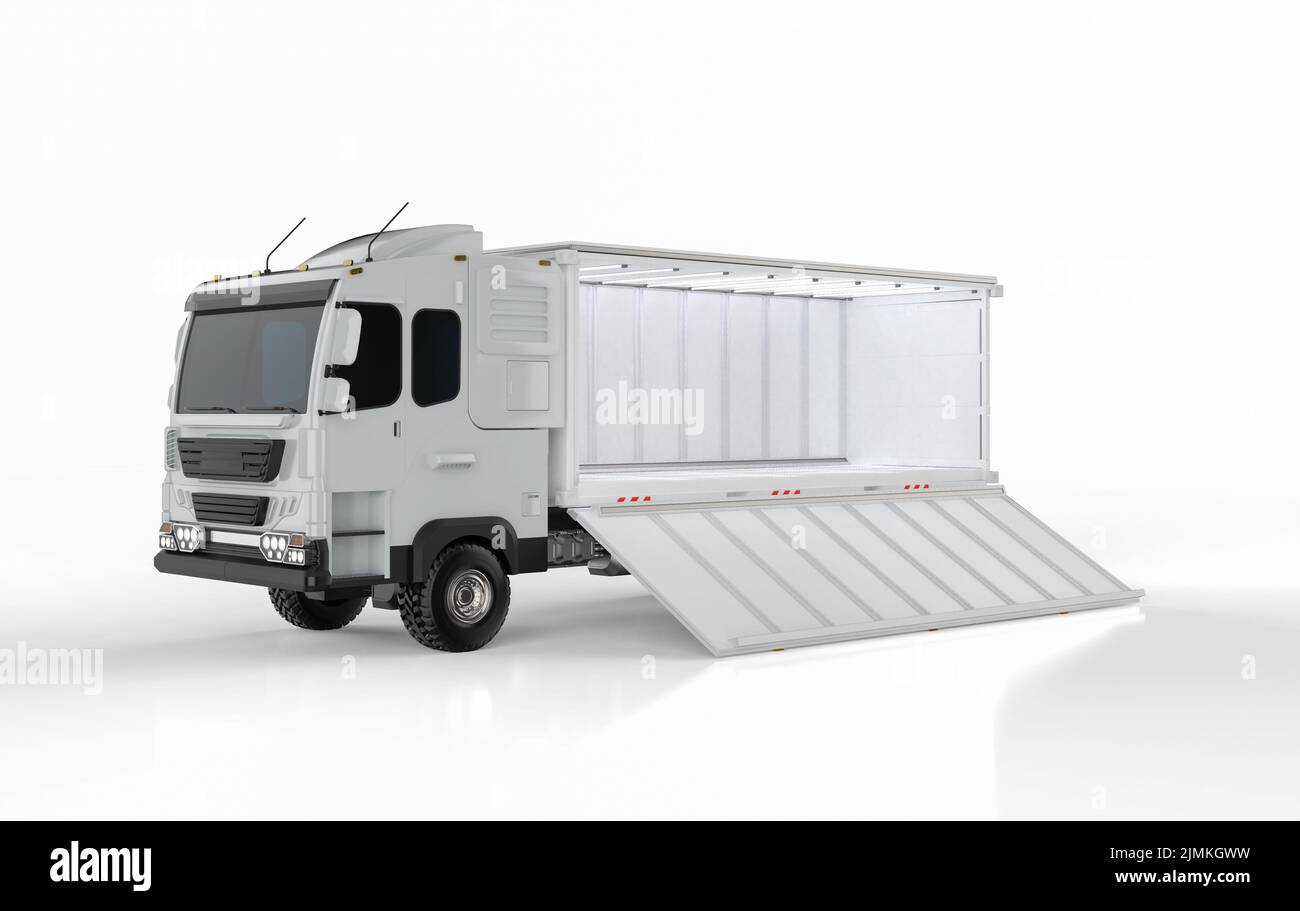 3d rendering logistic side tipping van trailer truck or lorry on white ...
