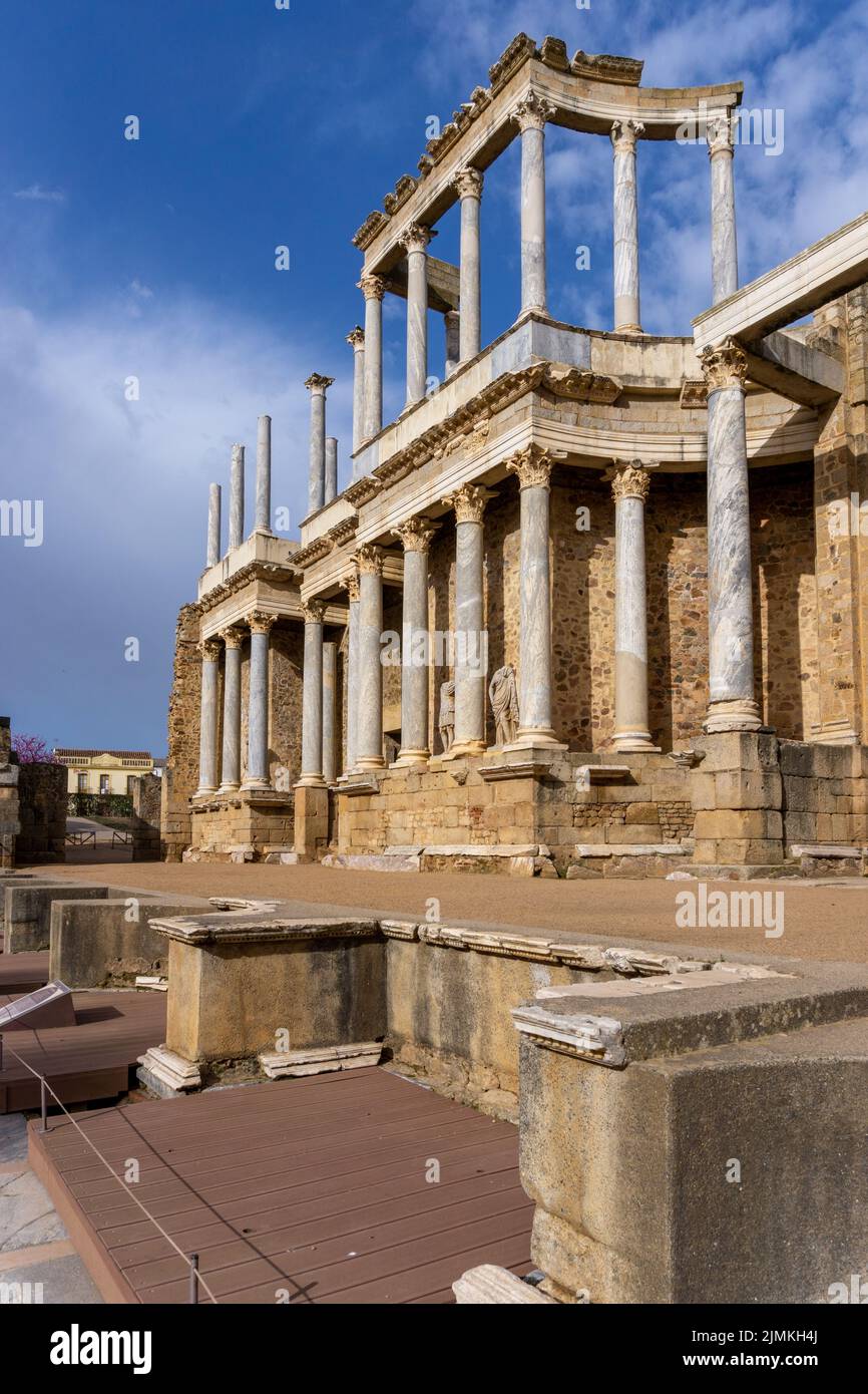 Detail view of the Roman amphitheater in historic Merida Stock Photo ...