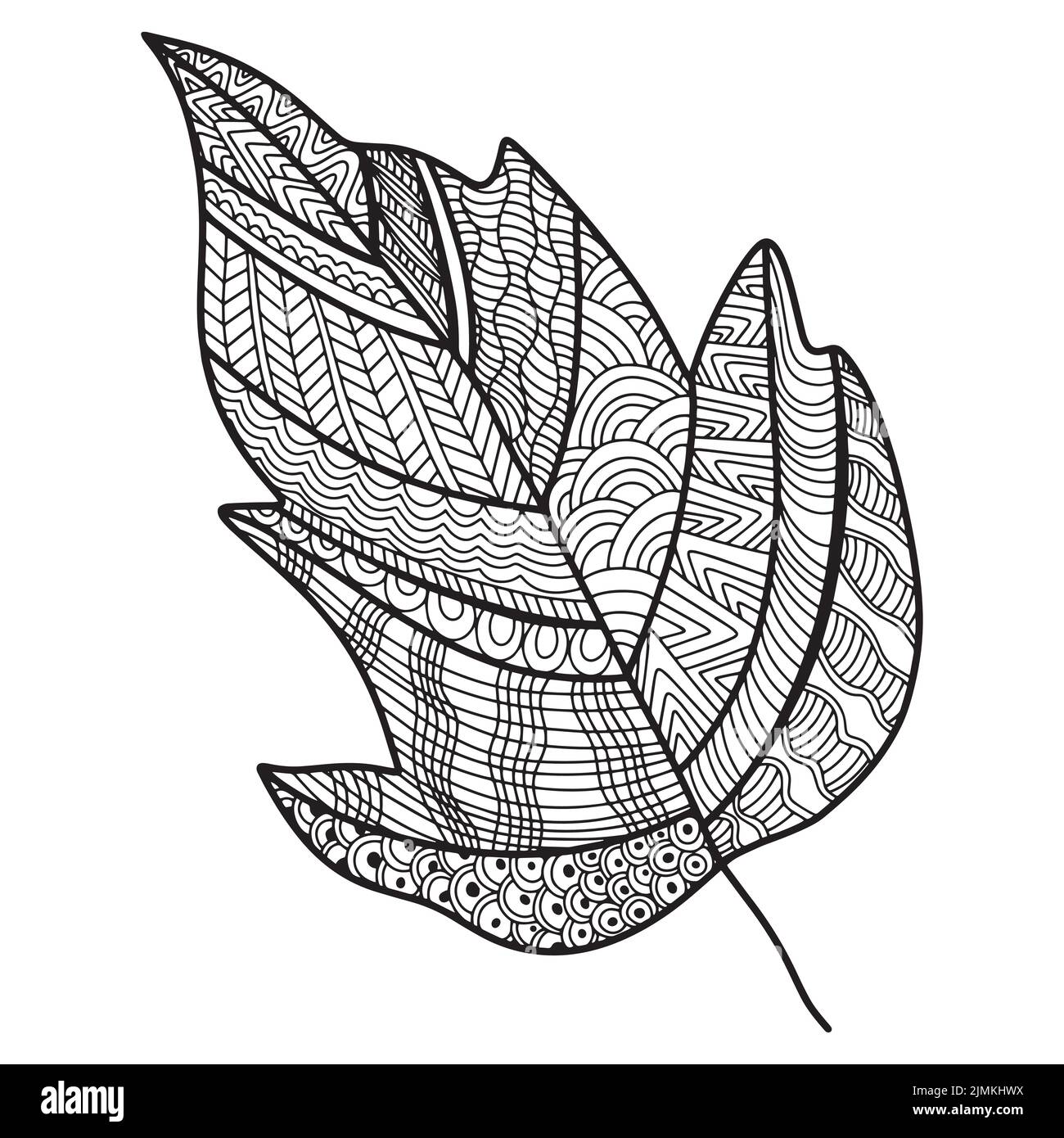 Vector zen tangle and doodle leaf. Nature coloring book. Black and ...