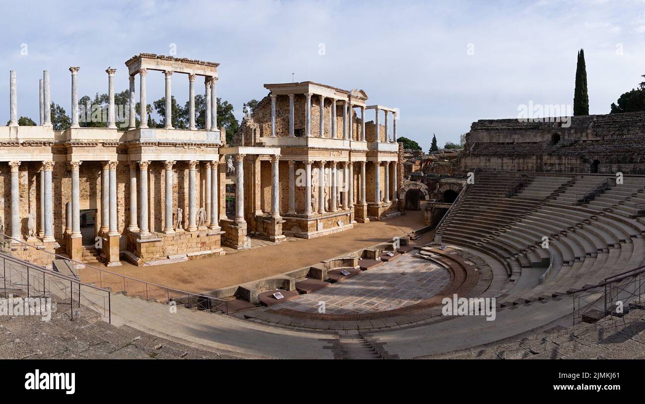Panorama view of the Roman amphitheater in historic Merida Stock Photo ...