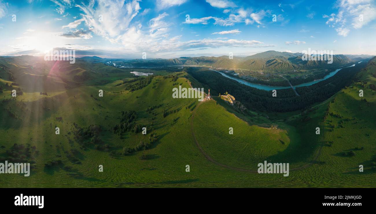 Aerial drone 360 panorama view of beauty dawn on the peak Stock Photo ...