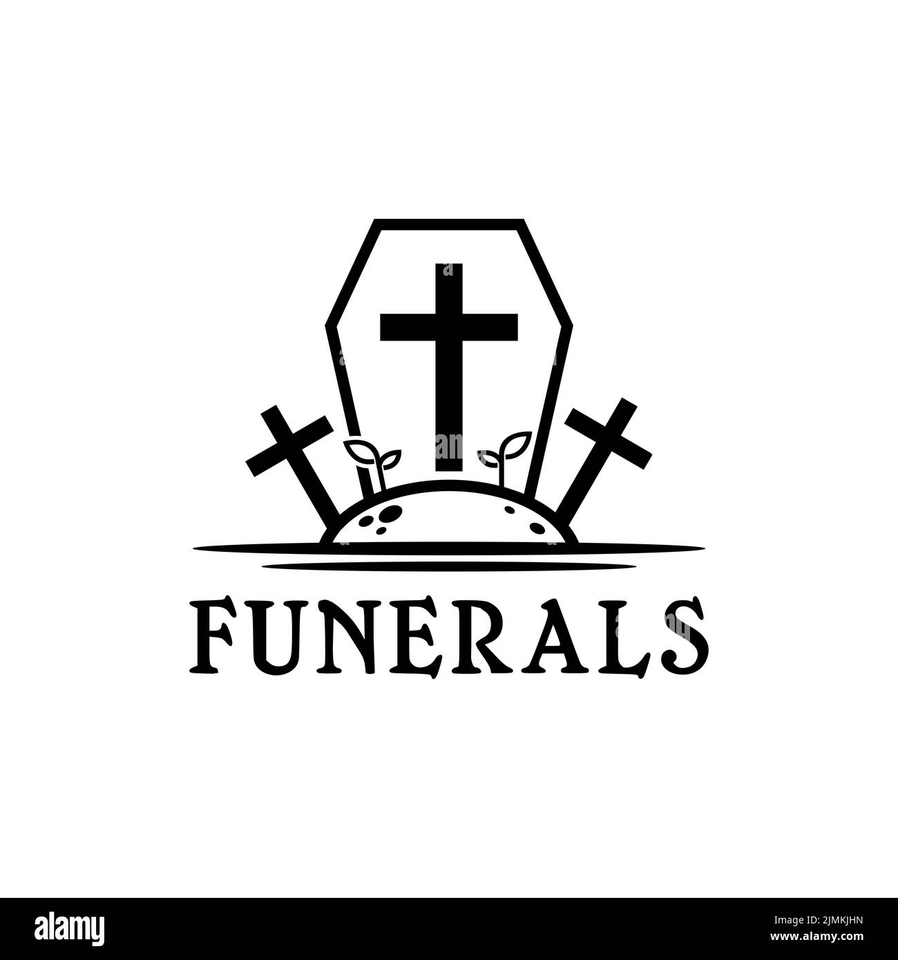Funeral Cemetery Logo With Cross And Coffin Design Inspiration Stock ...