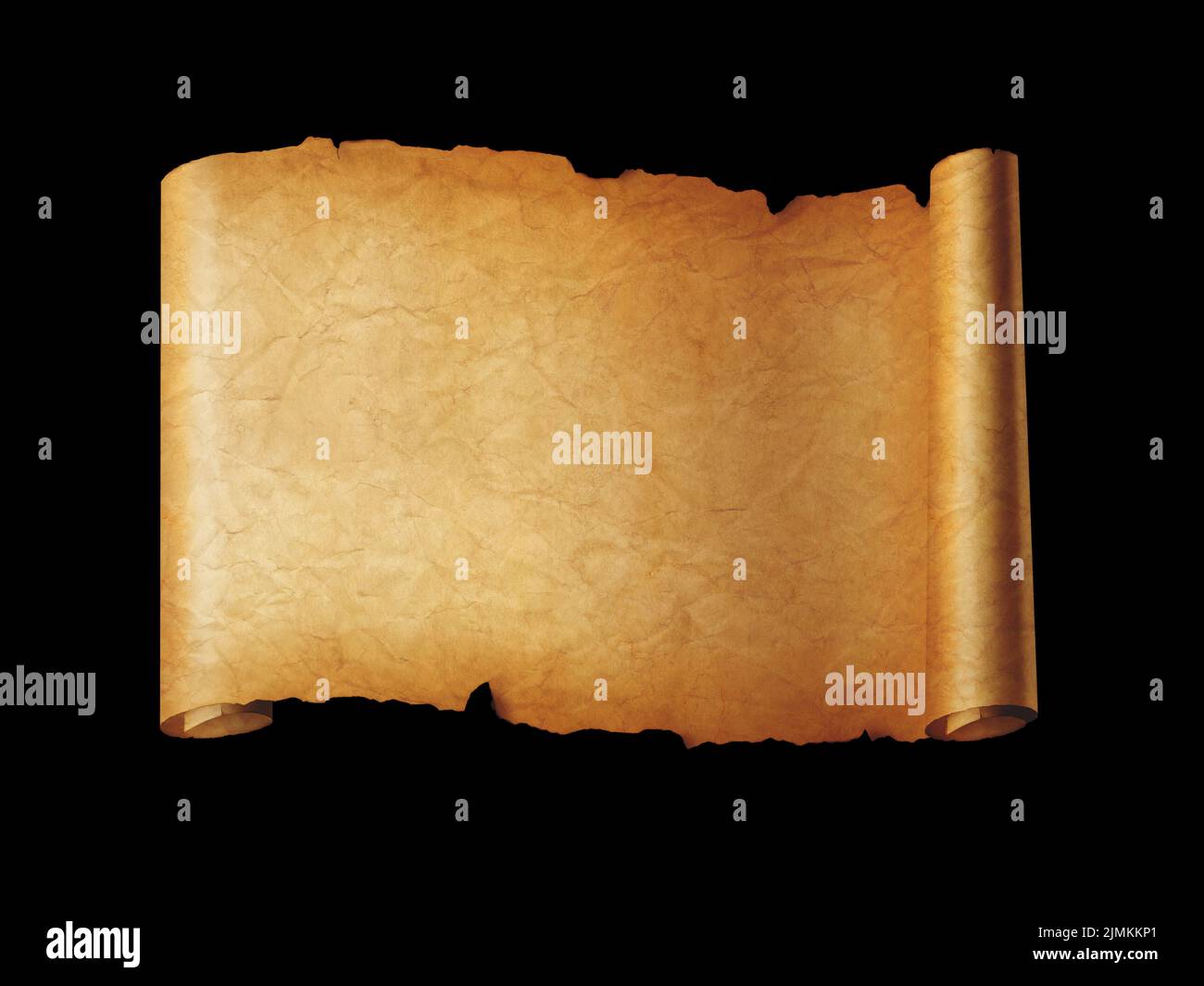 Old mediaeval paper sheet. Horizontal parchment scroll isolated on ...