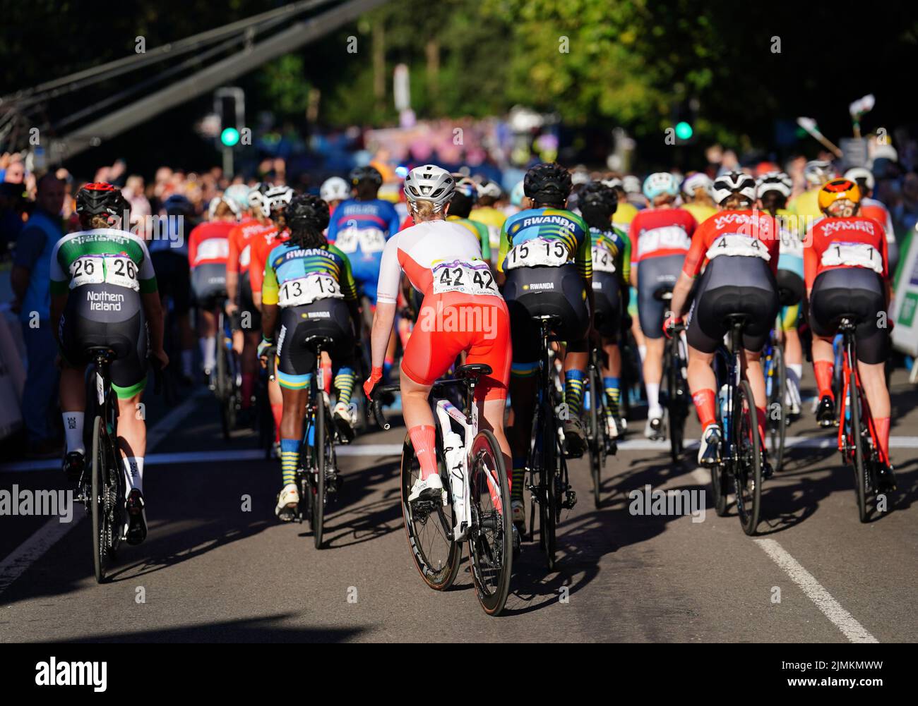 Riders at the start of the Women's Road Race in Warwick on day ten of ...