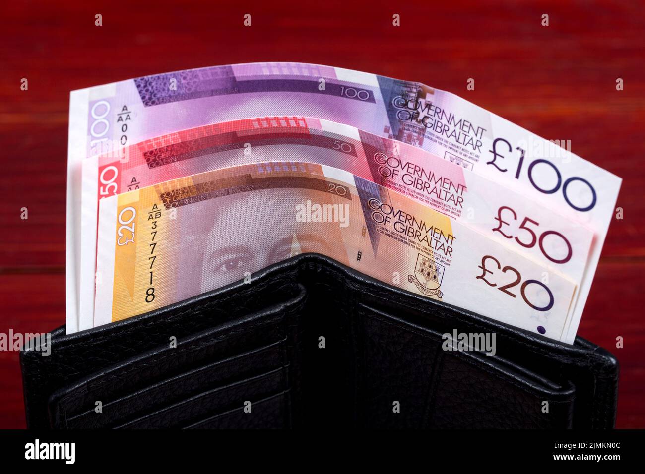 Gibraltar money - pound in the black wallet Stock Photo - Alamy