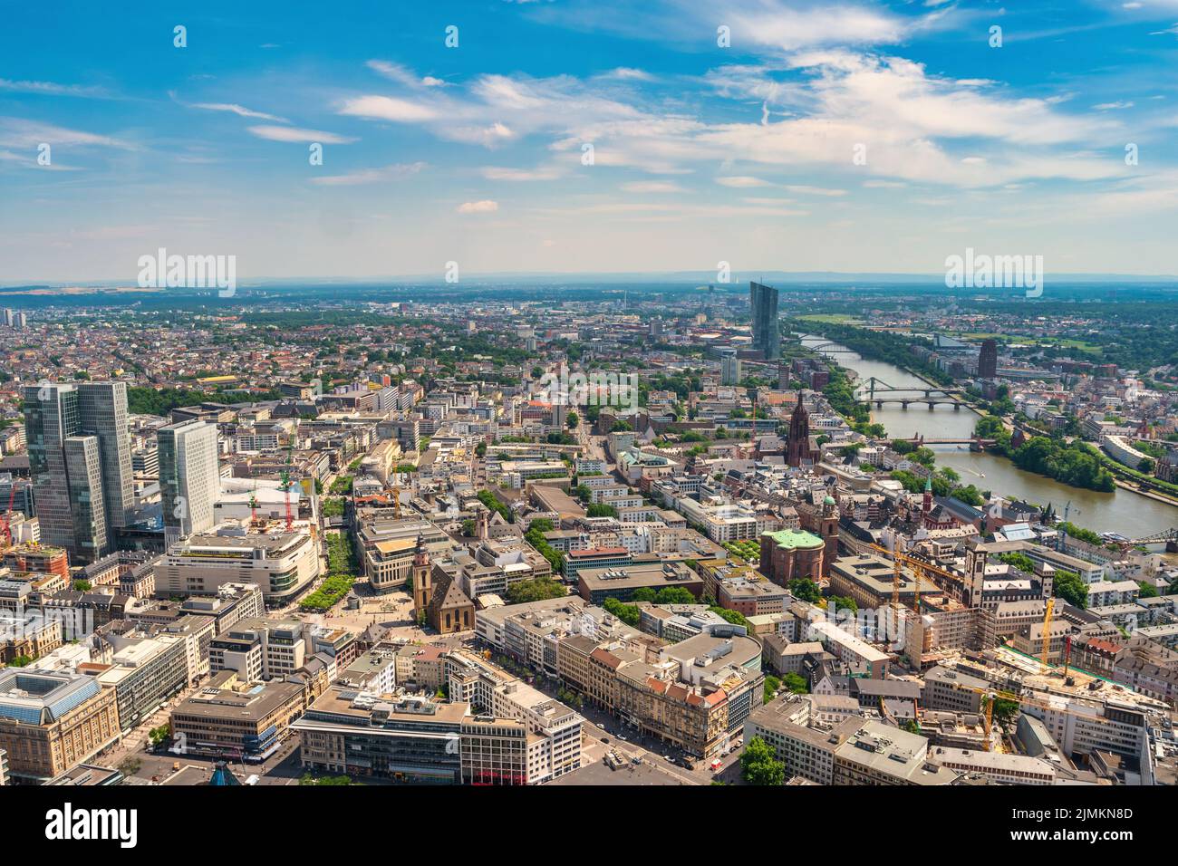 Frankfurt Germany, high angle view city skyline and Main River Stock ...