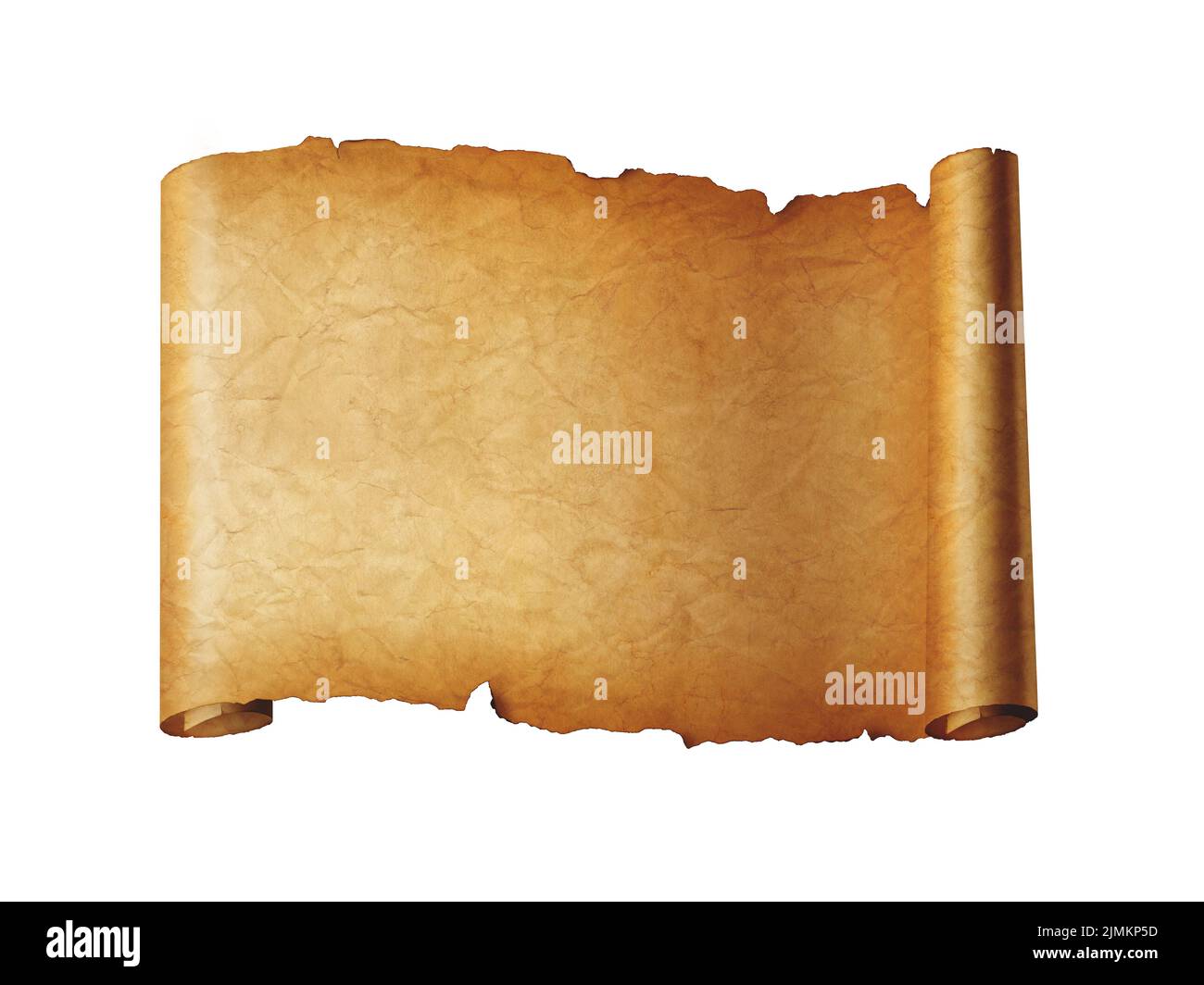 Old mediaeval paper sheet. Horizontal parchment scroll isolated on ...