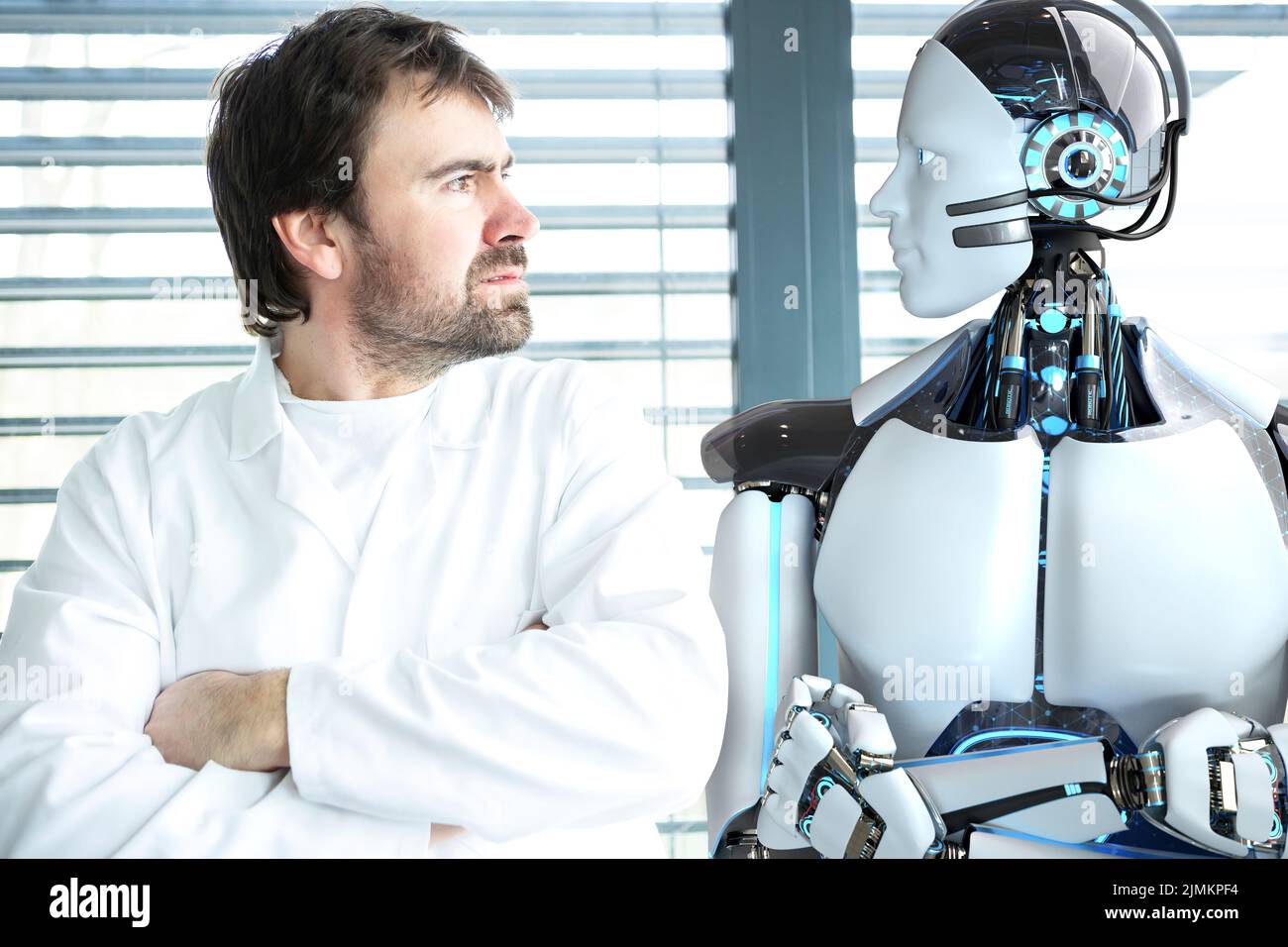 Scientist and humanoid robot work together Stock Photo - Alamy