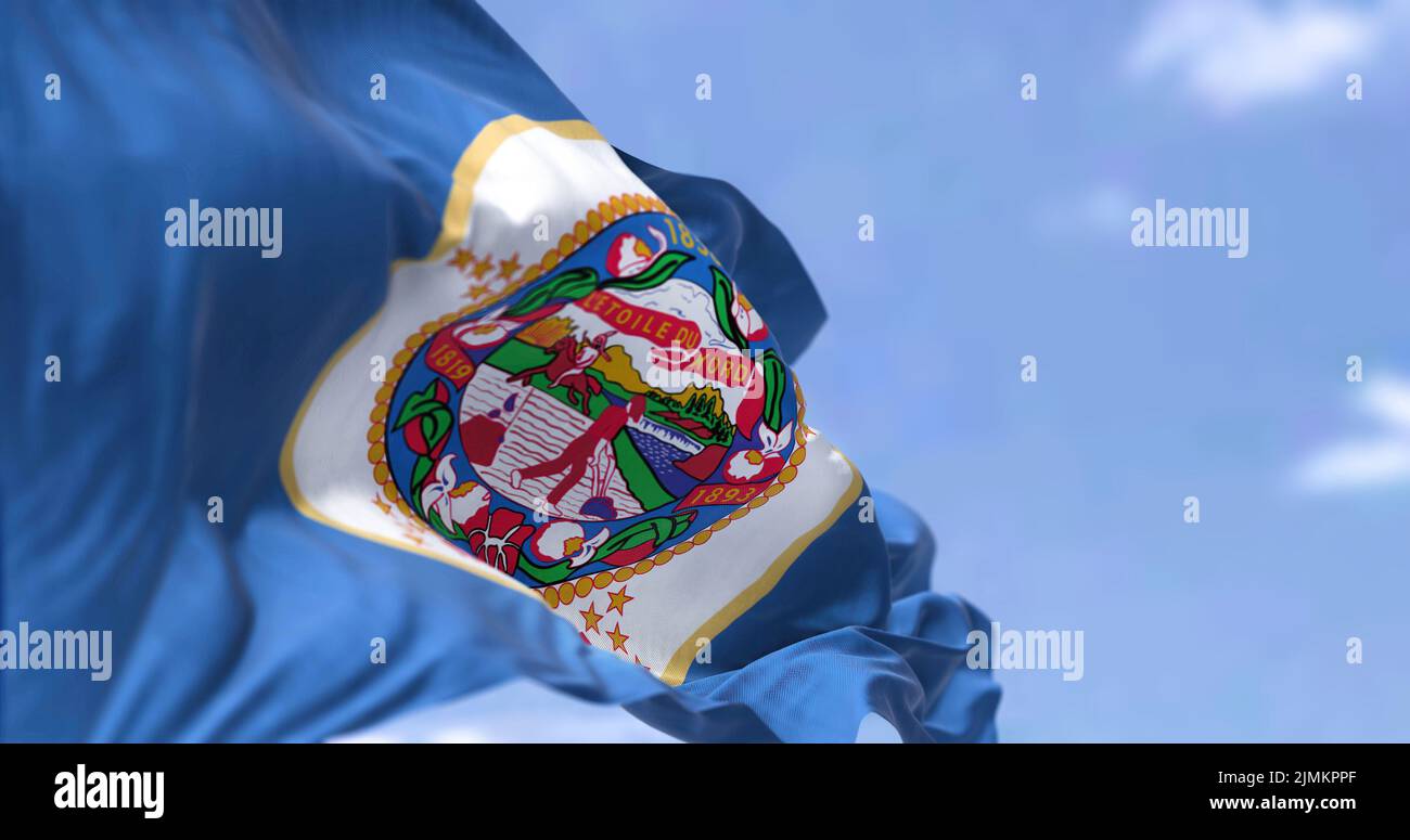 The US state flag of Minnesota waving in the wind Stock Photo - Alamy
