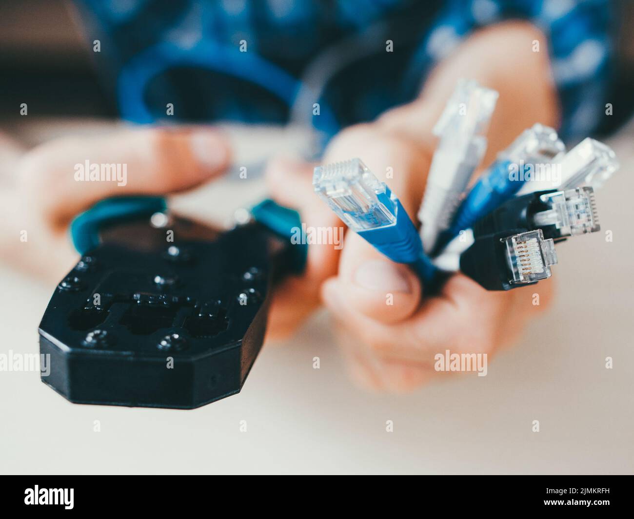 network connection service rj45 cables pliers Stock Photo - Alamy