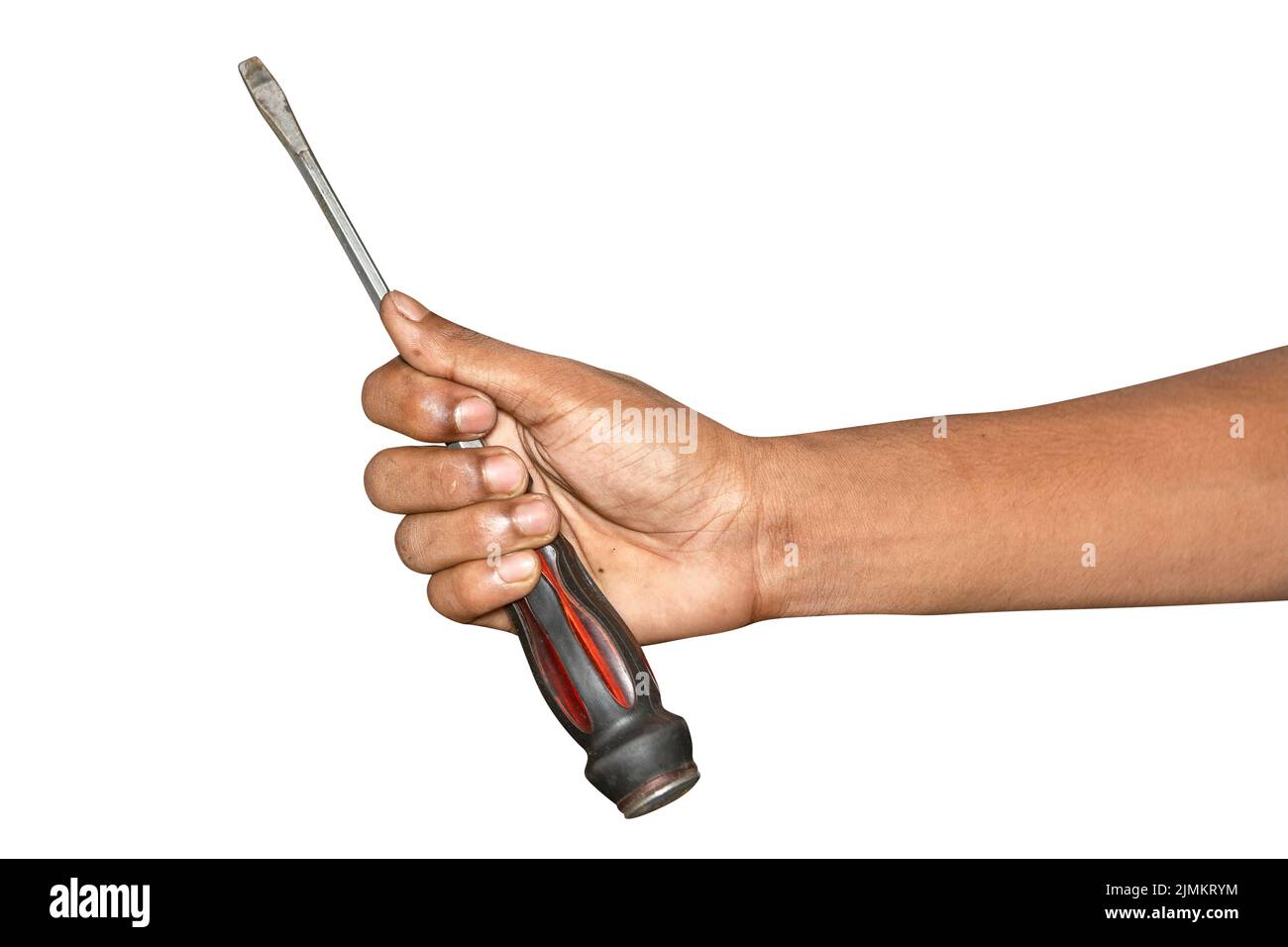 Hand holding screwdriver isolated on white background with clipping ...