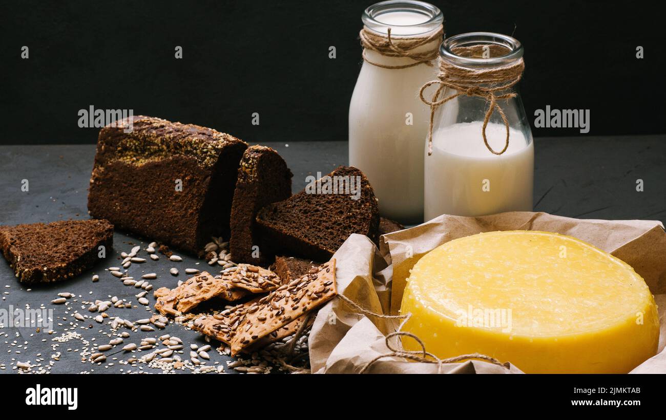cottage food organic products cheese milk bread Stock Photo - Alamy