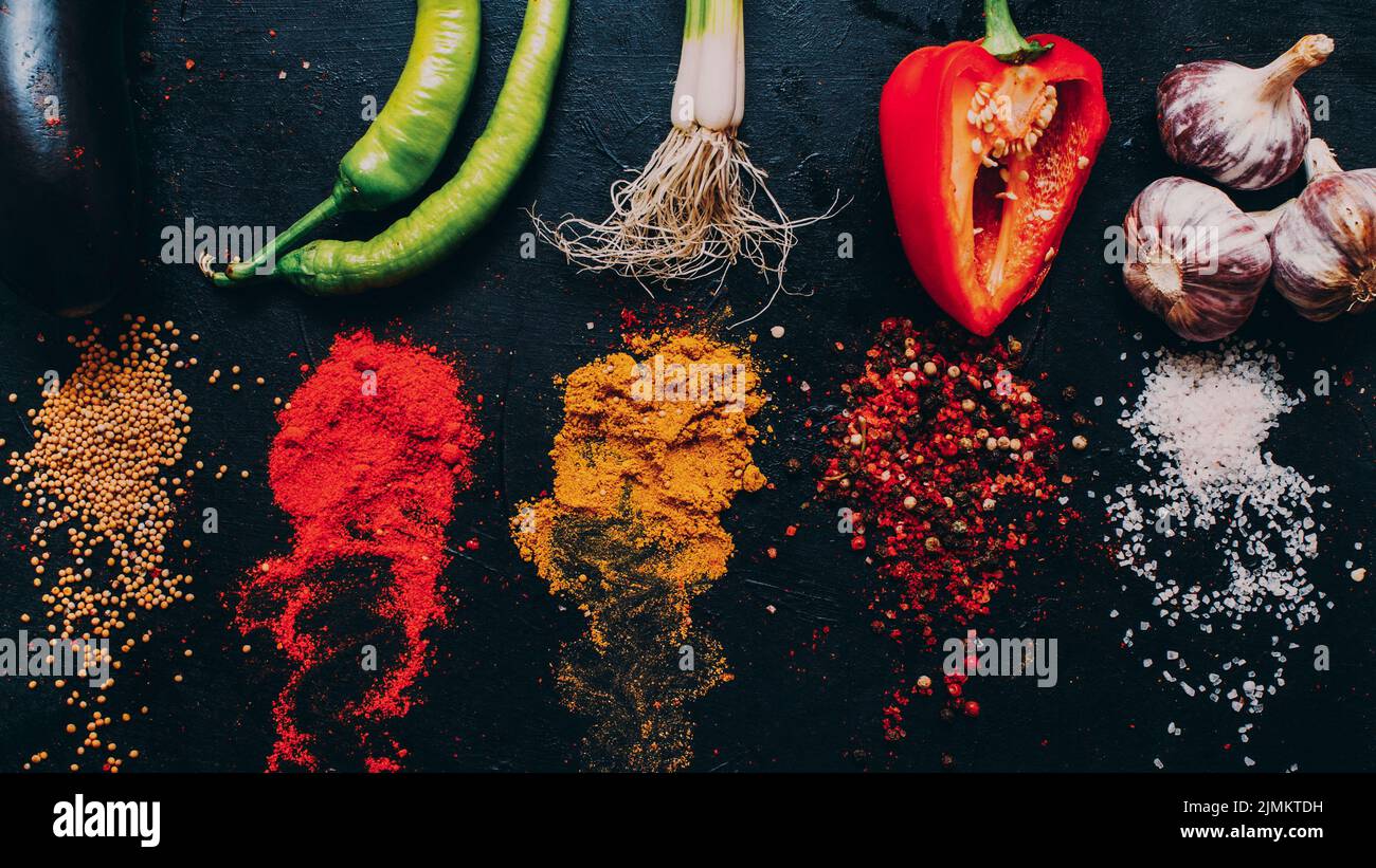 culinary art food ingredients seasoning assortment Stock Photo - Alamy