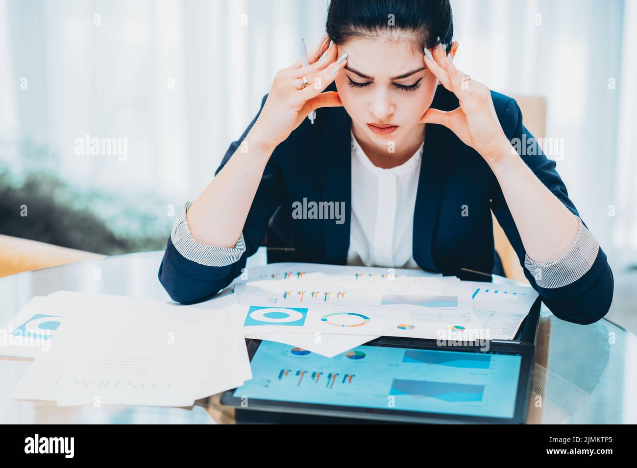 paperwork deadlines stressed business lady office Stock Photo - Alamy