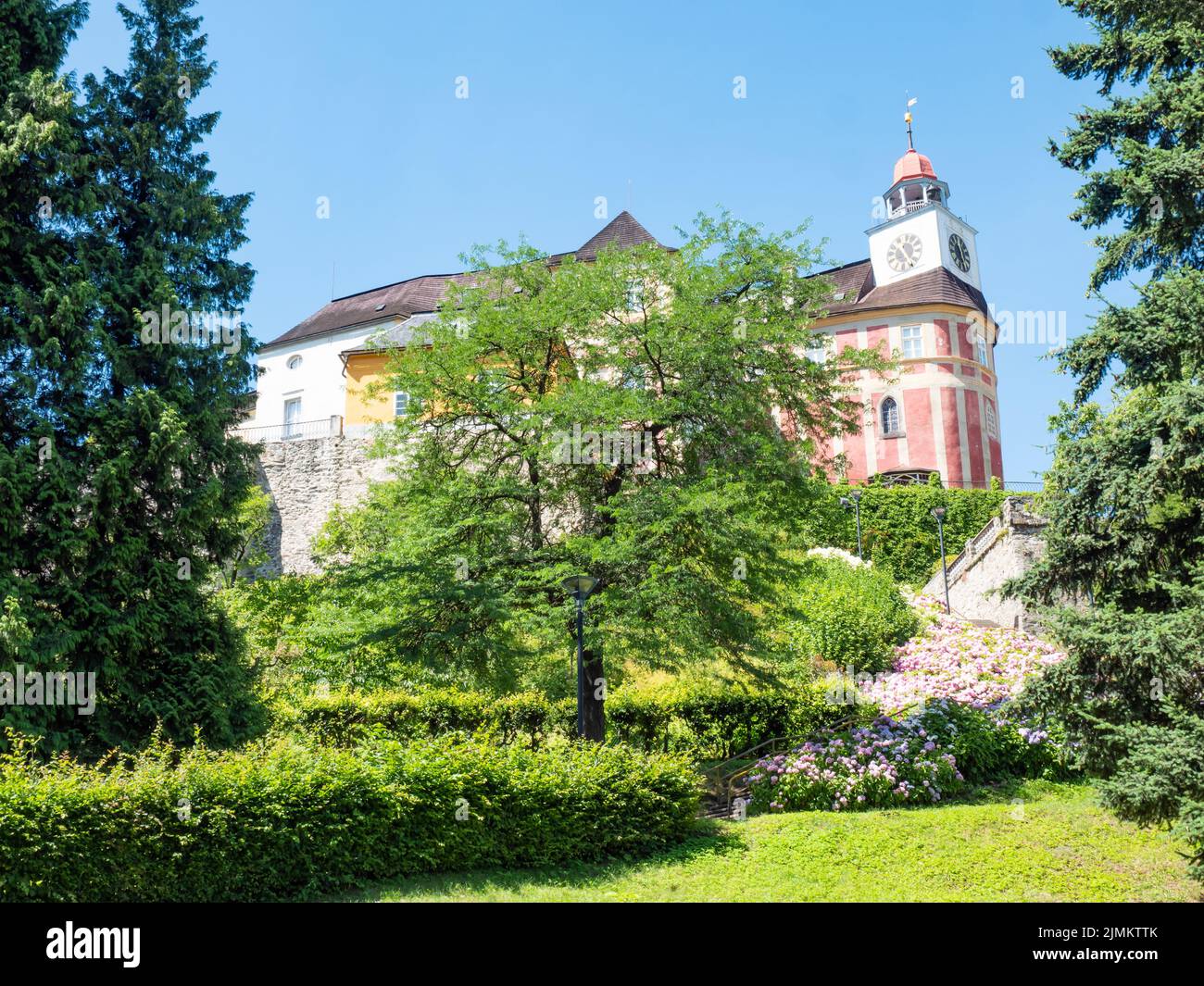 Javornik castle on Jansky Hill within summer. Castle in Javornik Town ...