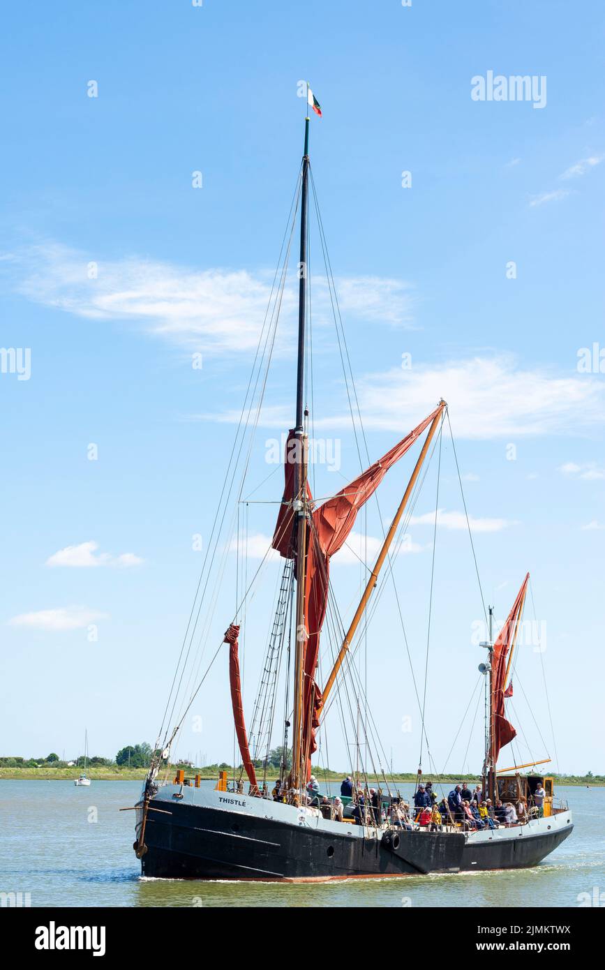 Sailing Barge Thistle, sailing towards Maldon Hythe Quay on the River ...
