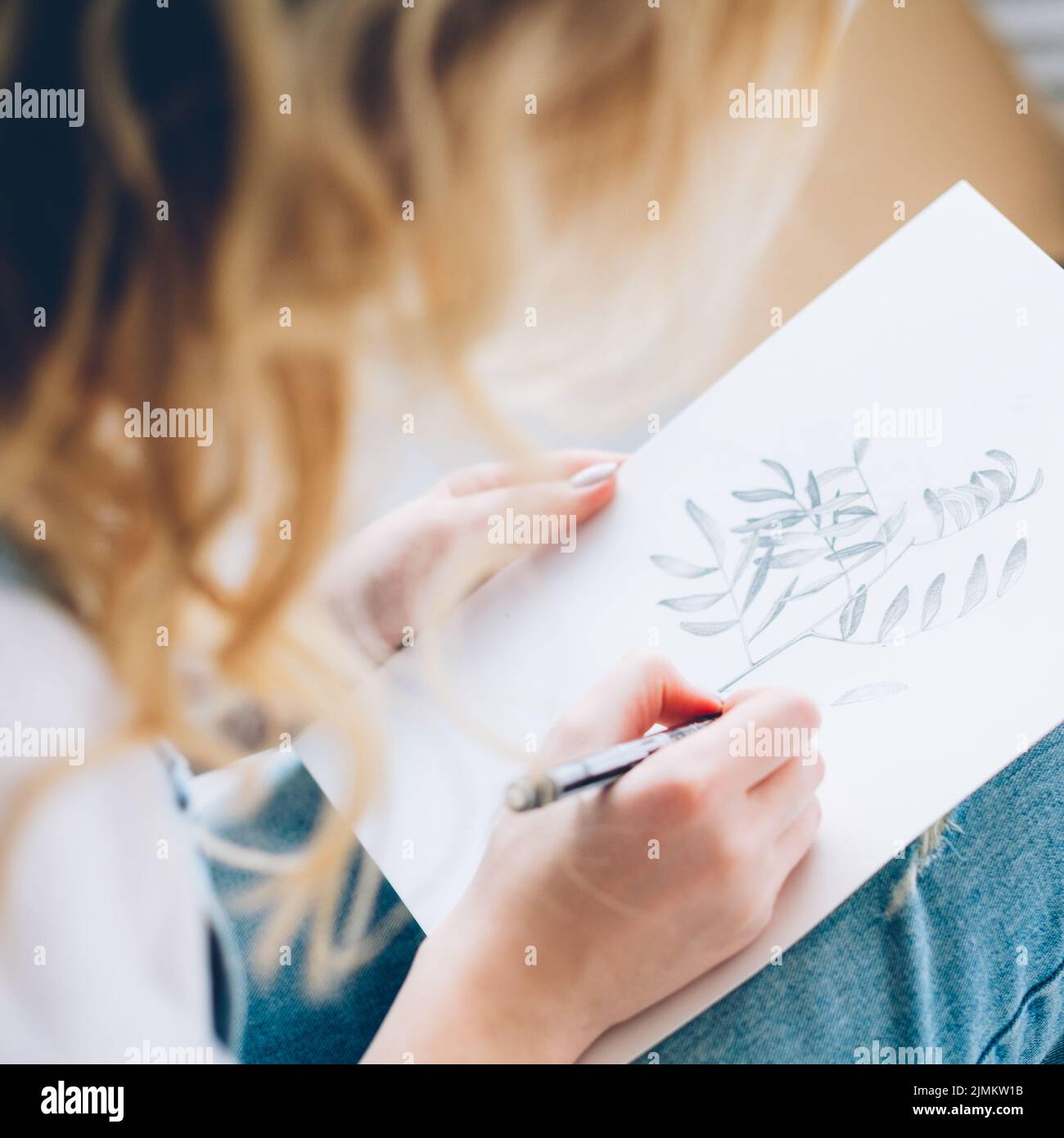 painting hobby talented artist drawing plants Stock Photo - Alamy