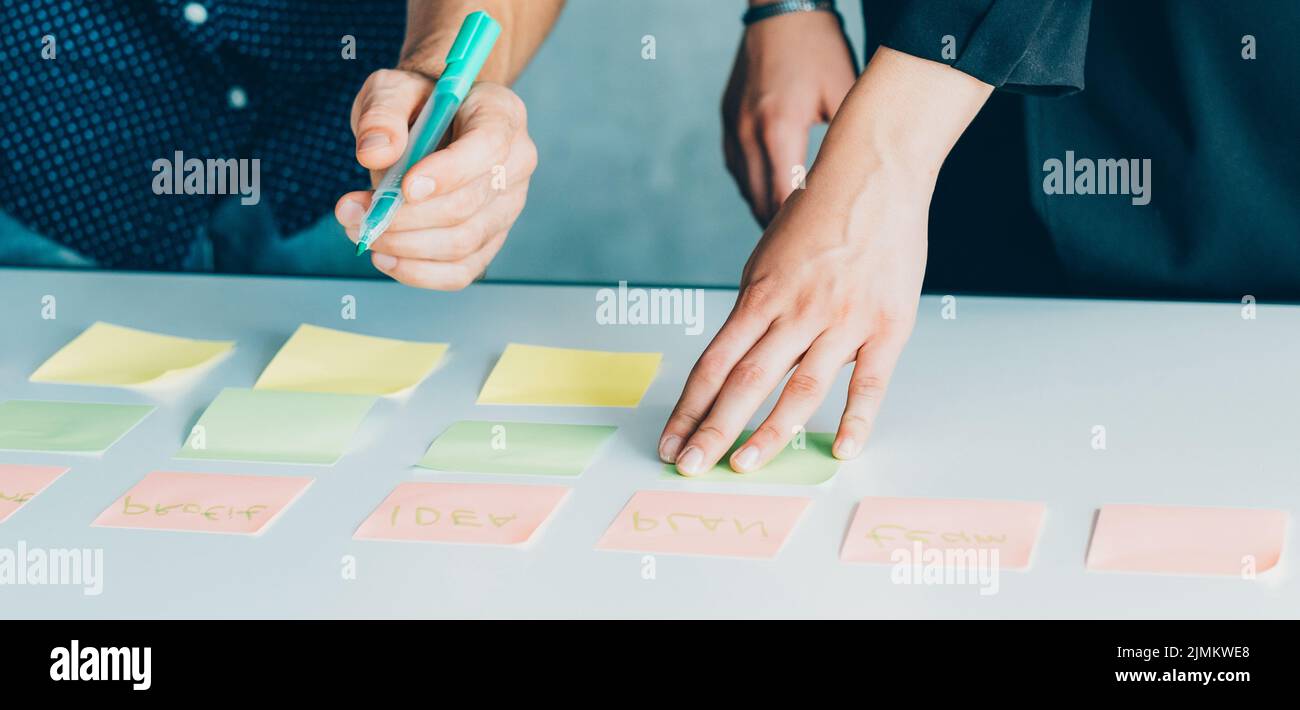 corporate meeting colleagues project sticky notes Stock Photo - Alamy