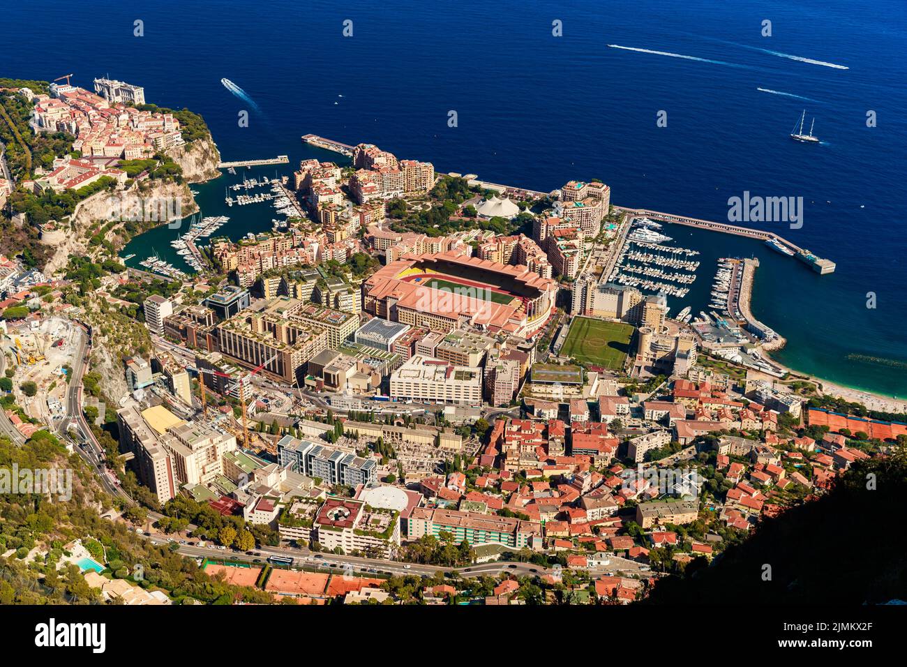 Aerial view of port Cap Dail at sunset, France, a lot of boats are ...