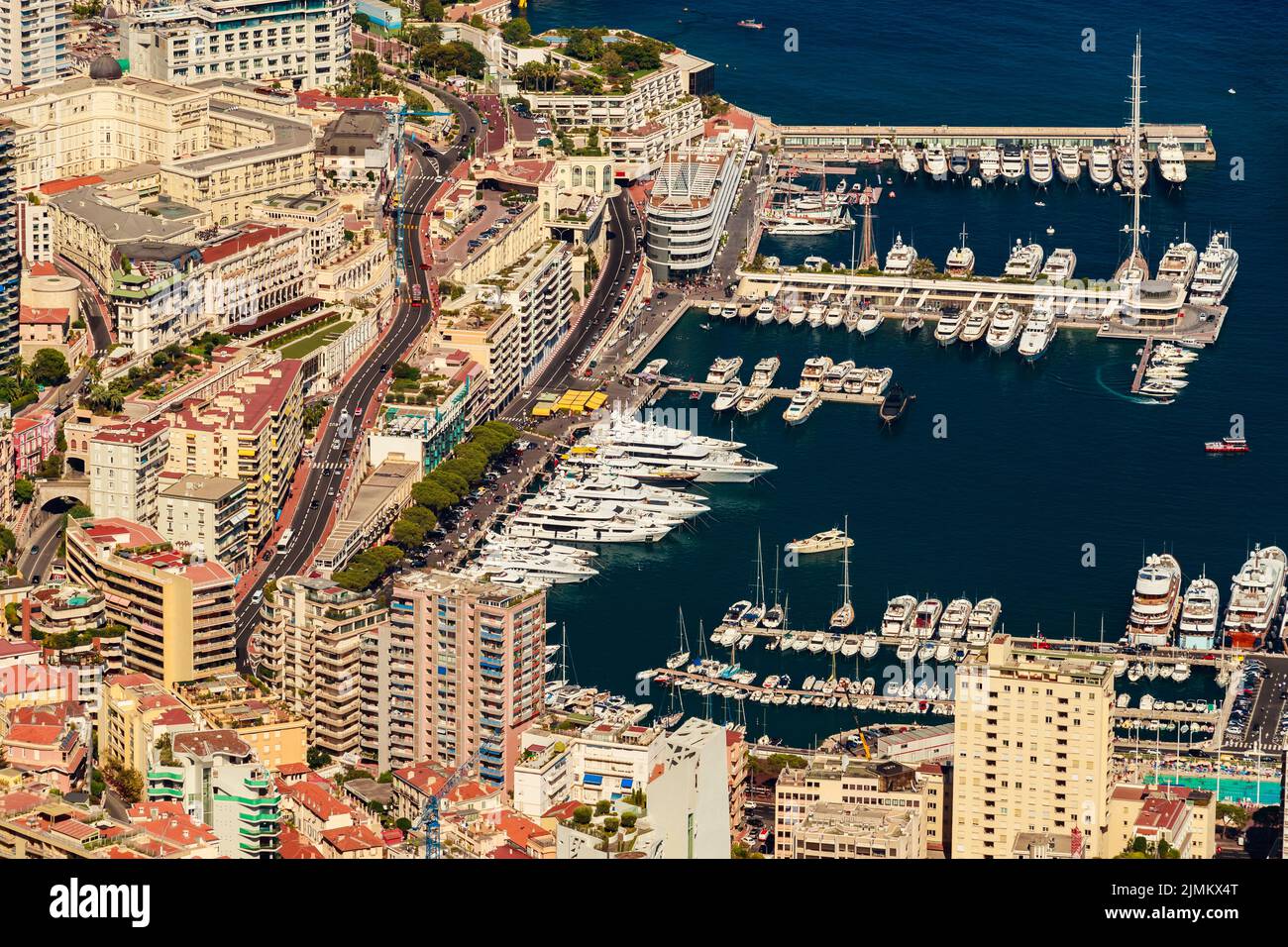 Aerial view of port Hercules of Monaco at sunset, Monte-Carlo, huge ...