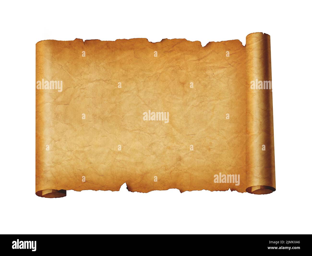 Old mediaeval paper sheet. Horizontal parchment scroll isolated on ...