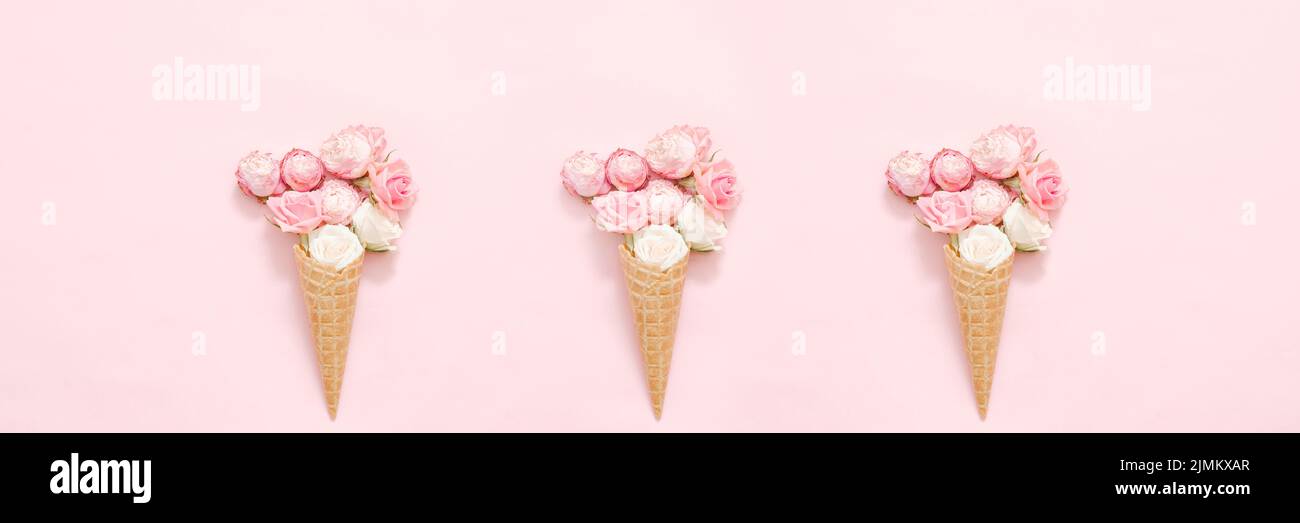 floral composition abstract rose ice cream pink Stock Photo - Alamy
