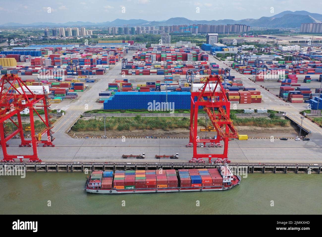 NANJING, CHINA - AUGUST 7, 2022 - An aerial photo shows container ...