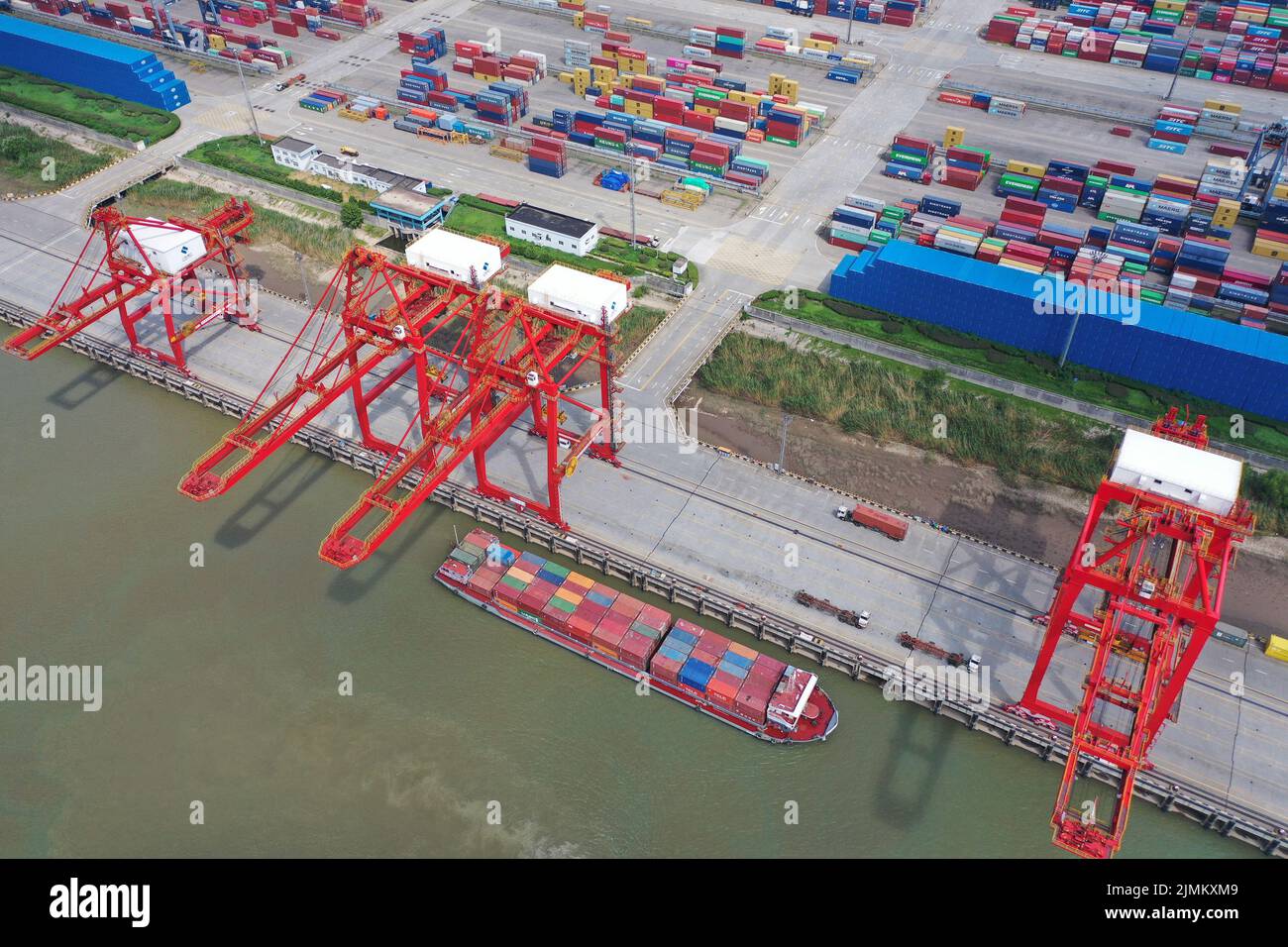 NANJING, CHINA - AUGUST 7, 2022 - An aerial photo shows container ...