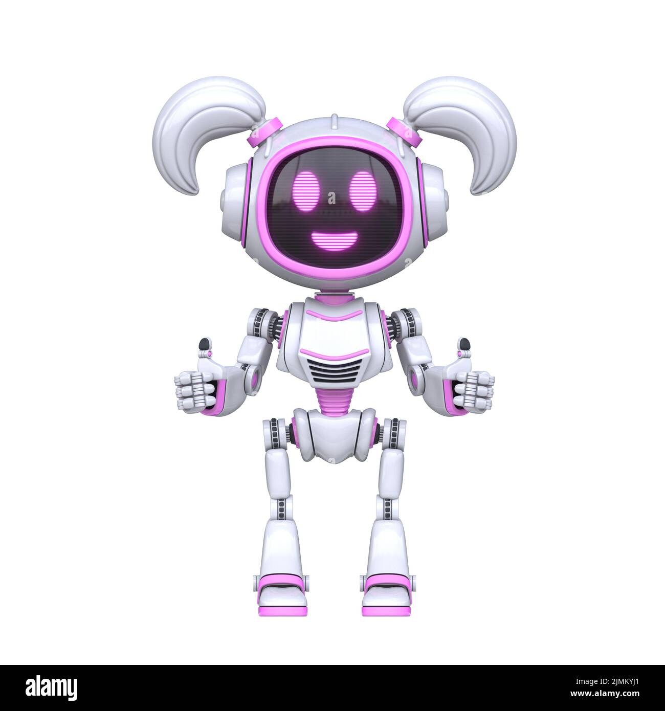 Cute pink girl robot giving thumbs up 3D Stock Photo - Alamy
