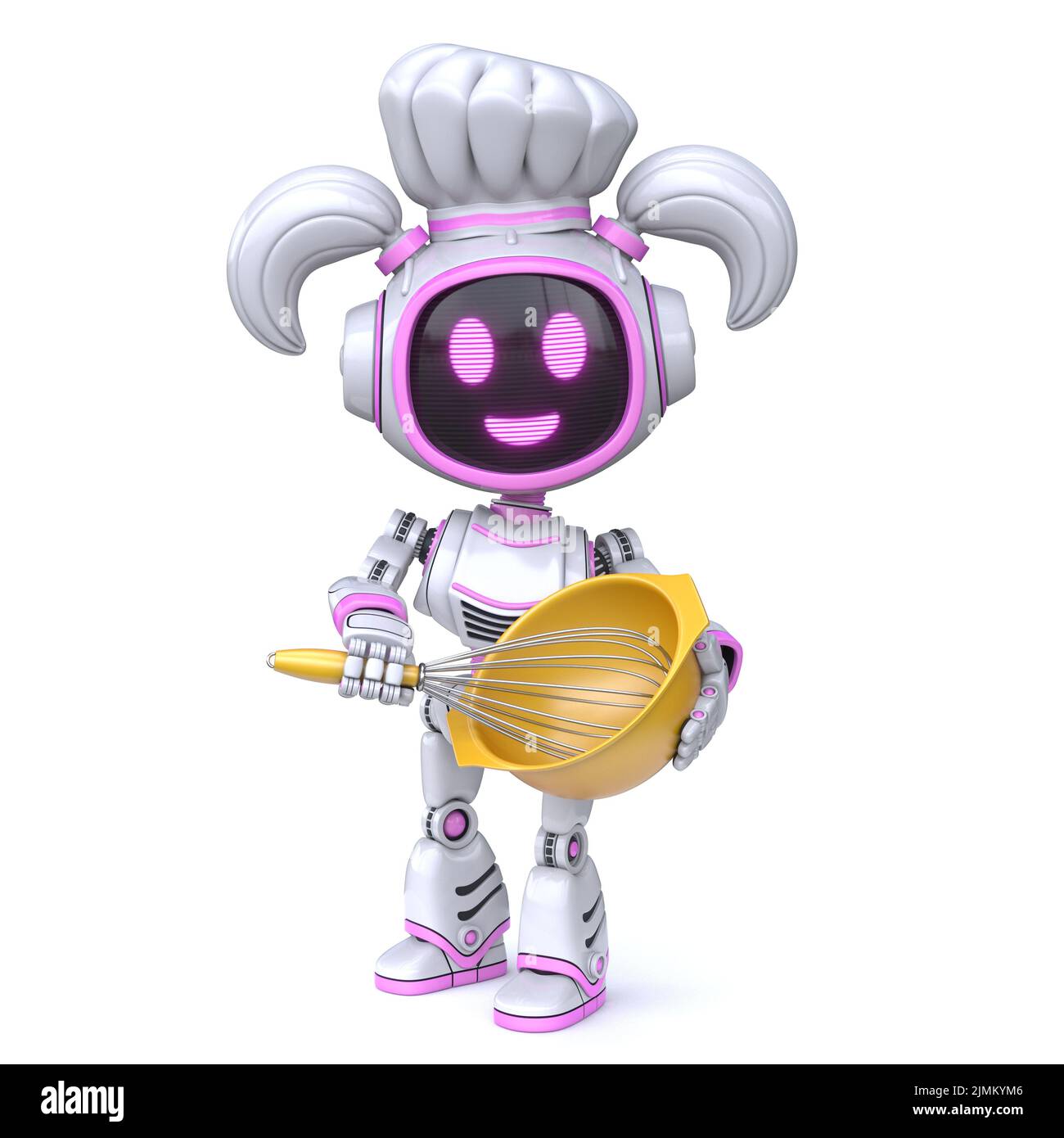 Cute pink girl robot with cooking hat 3D Stock Photo - Alamy