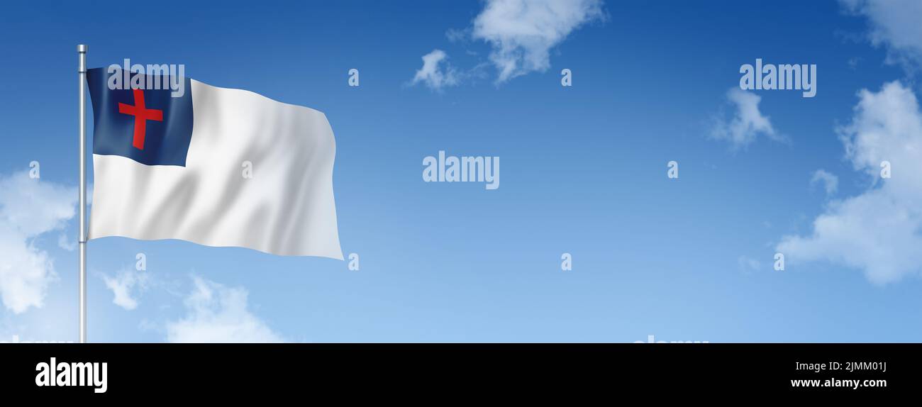 Christian flag isolated on a blue sky. Horizontal banner Stock Photo ...