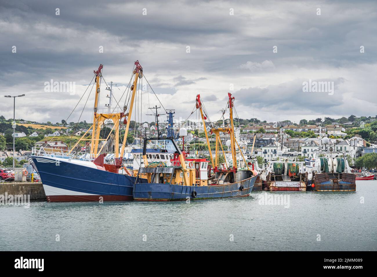 Large fishing boats moored in Howth harbour, Dublin, Ireland Stock ...