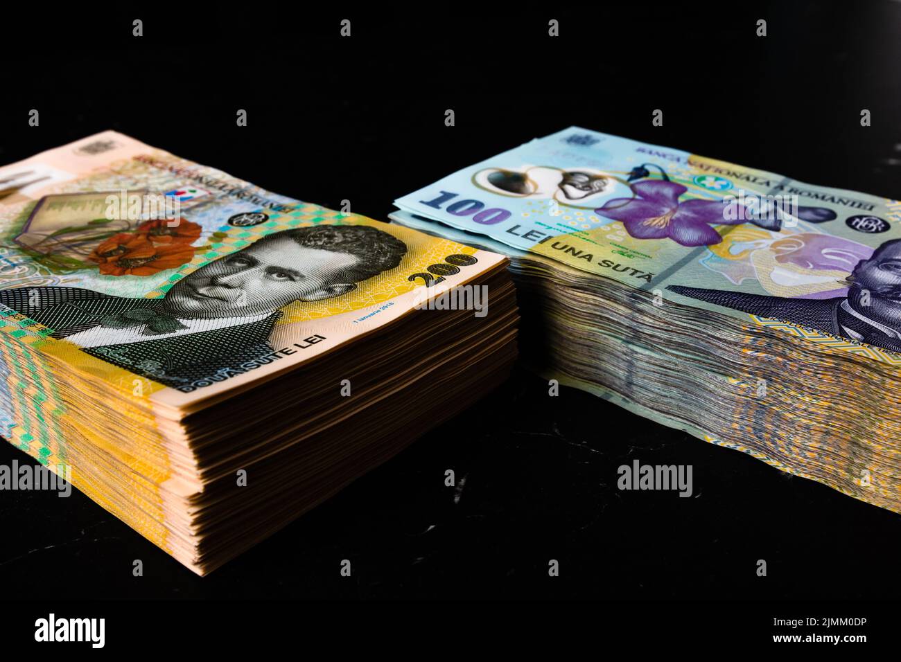 Stack of LEI Romanian money. RON Leu Money European Currency Stock ...