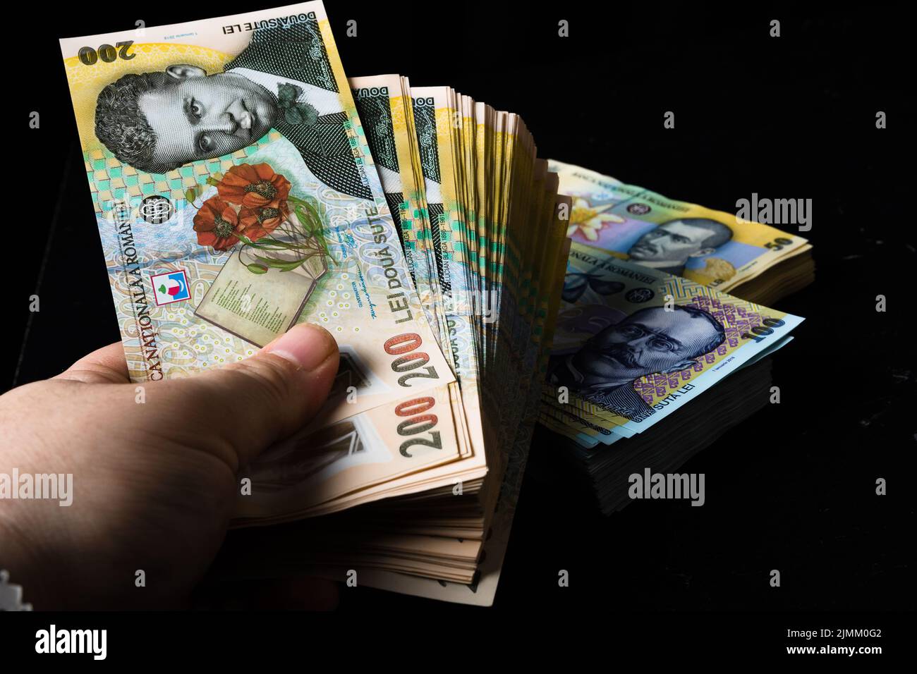 Stack of LEI Romanian money. RON Leu Money European Currency Stock ...