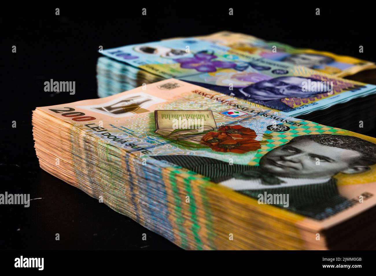 Stack of LEI Romanian money. RON Leu Money European Currency Stock ...