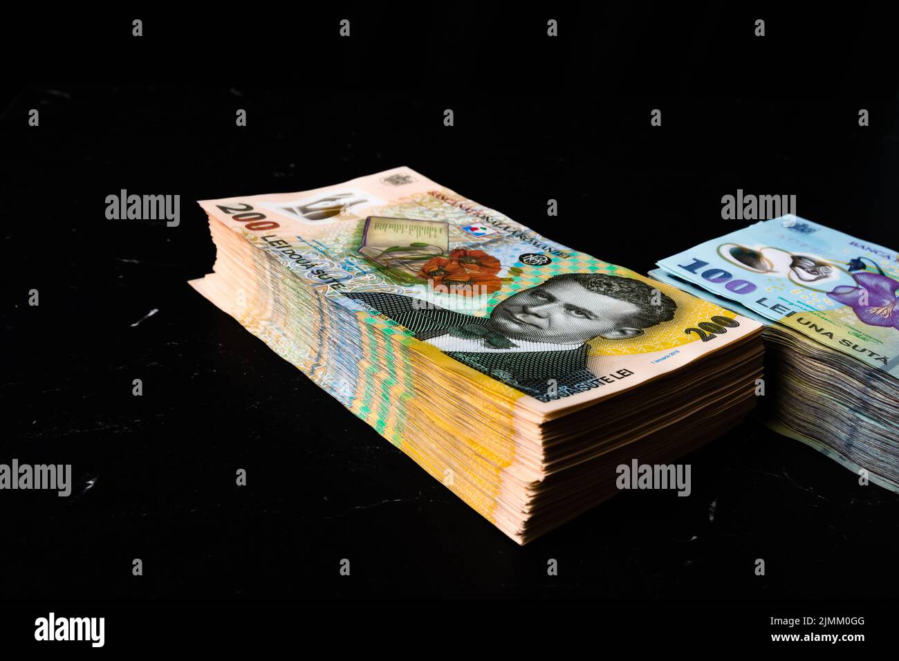 Stack of LEI Romanian money. RON Leu Money European Currency Stock ...