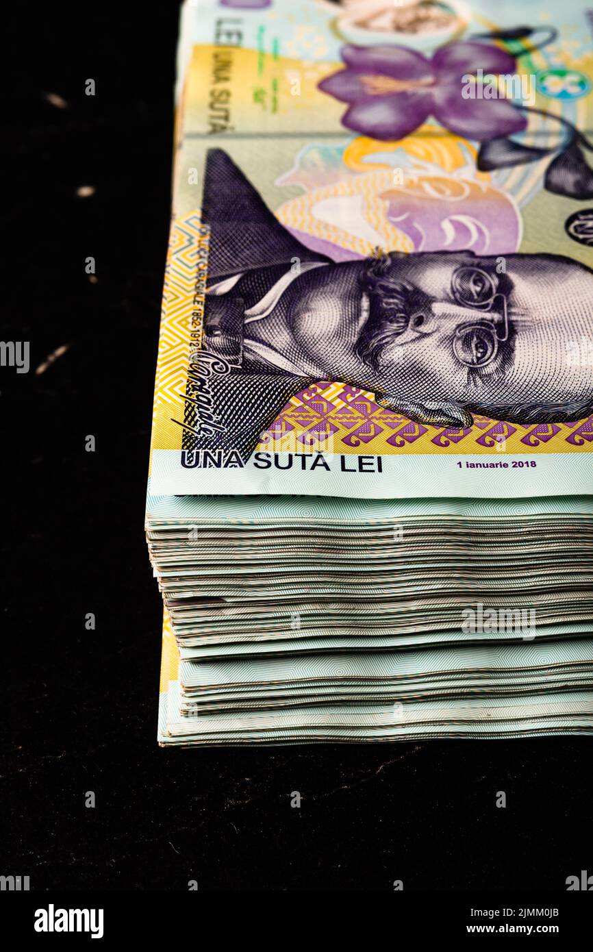 Stack of LEI Romanian money. RON Leu Money European Currency Stock ...