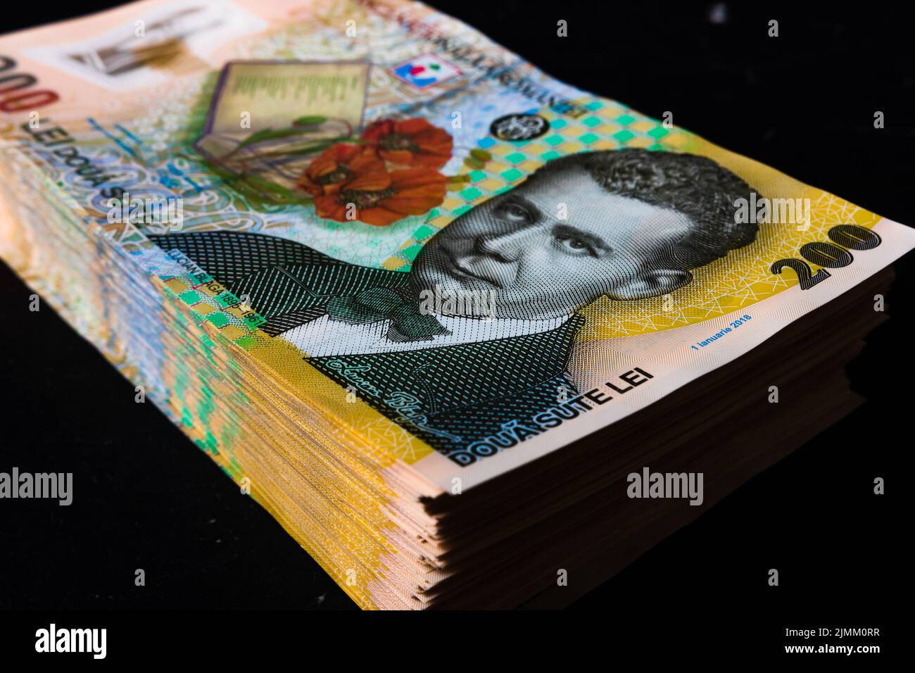 Stack of LEI Romanian money. RON Leu Money European Currency Stock ...