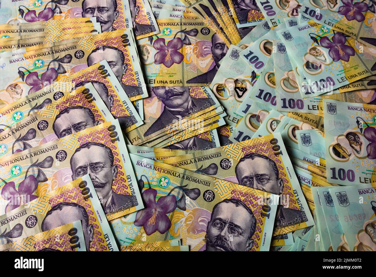 Stack of LEI Romanian money. RON Leu Money European Currency Stock ...