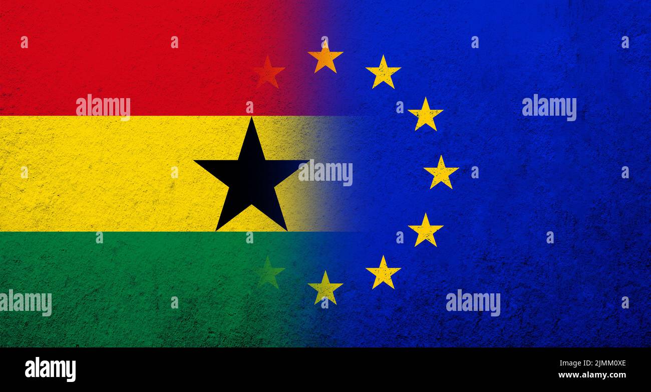 Flag of the European Union with Ghana National flag. Grunge background ...