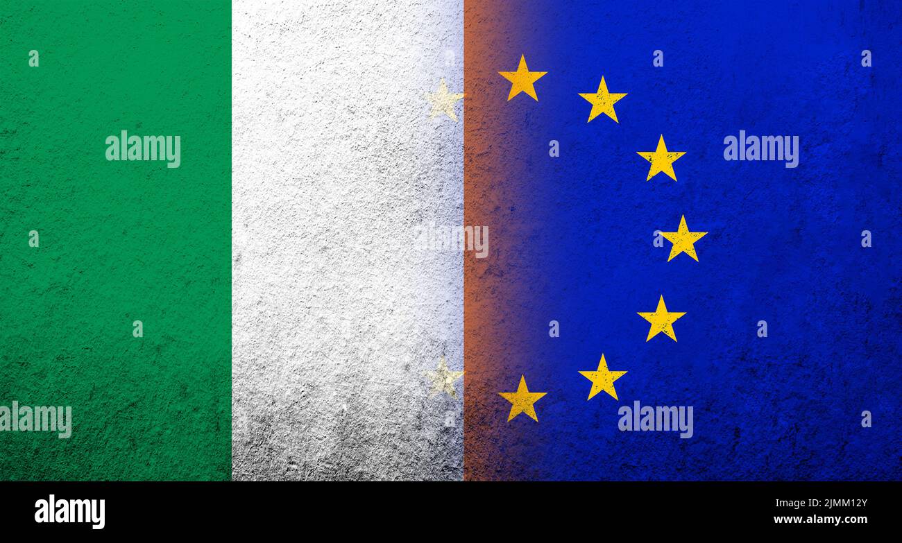 Flag of the European Union with Ireland National flag. Grunge ...
